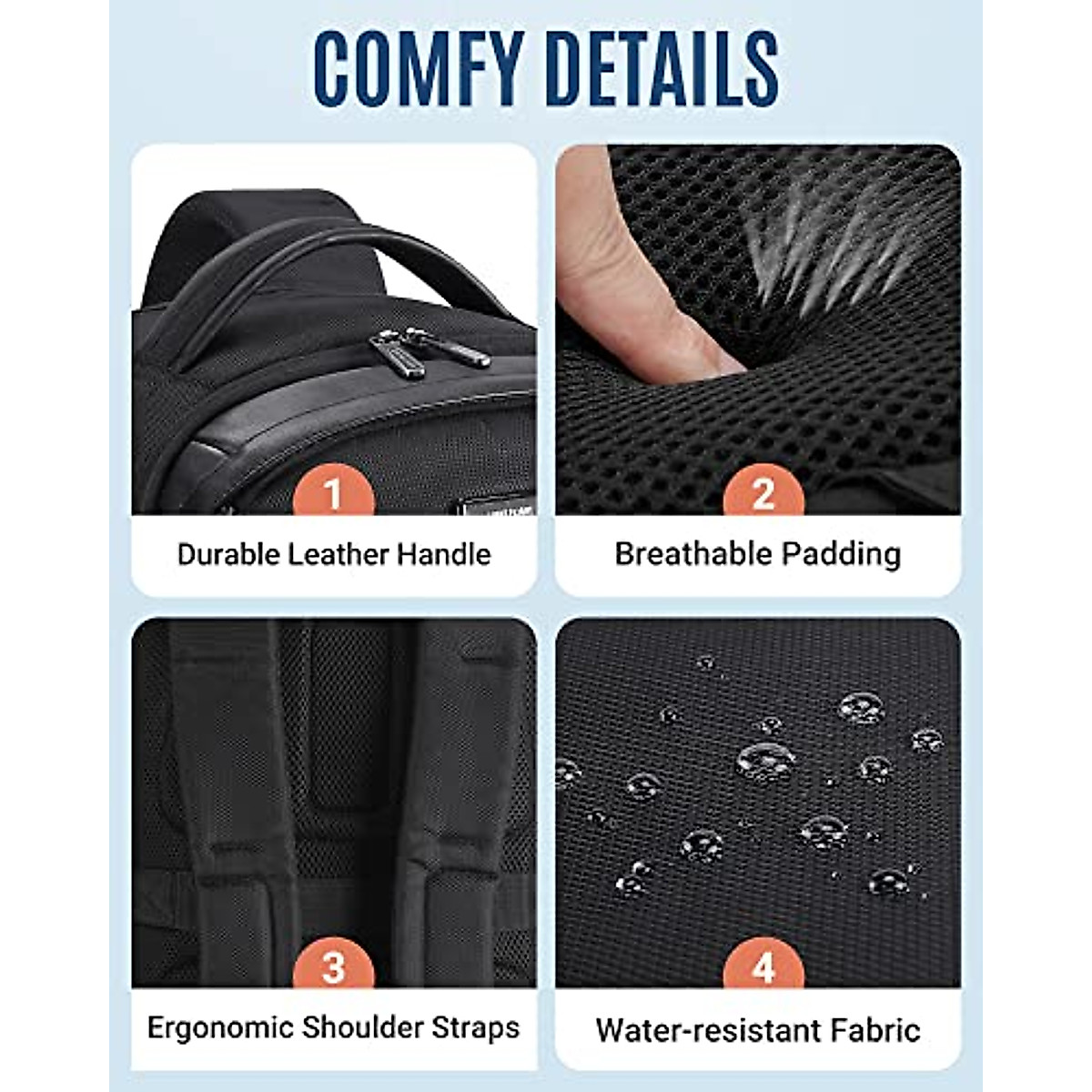 LIGHT FLIGHT Travel Laptop Backpack for Men Women,Water Resistant College Bag,Carry on Backpack Flight Approved,Work Bookpack Fits 15.6 Inch Laptop,Lightweight Hiking Bag,Black