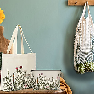 Sadnyy 2 Pcs Canvas Tote Bags Cute Aesthetic Floral Makeup Bags with Metal Zipper for Women Teacher Christmas Gift Shopping (Wildflower)