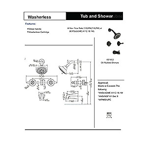 Designers Impressions 651693 Oil Rubbed Bronze Tub Shower Combo Faucet - Two Handle Mixer Design and Multi-Setting Shower Head - Convertible