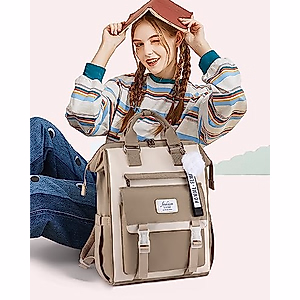 LOVEVOOK Laptop Backpack for Women,15.6 Inch College Backpack,Light Weight Travel Backpack Waterproof Casual Daypack Computer Backpack fits Travel Work Casual（Coffee&Beige）