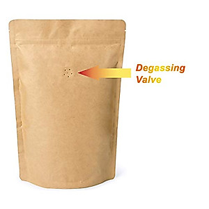 250g 8oz 1/2lb Kraft Paper Stand up Zipper Pouches Coffee Bags Coffee Pouches with Valve (Pack of 50)