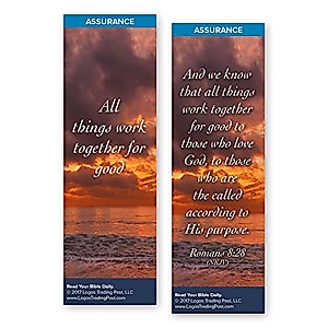 Christian Bookmark with Bible Verse, Pack of 25, Assurance Themed, All Things Work Together for Good, Romans 8:28