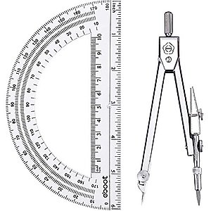 Student Geometry Math Set, Drawing Compass and 6 Inch Clear Swing Arm Protractors 180 Degree Math Protractor (Style 1)