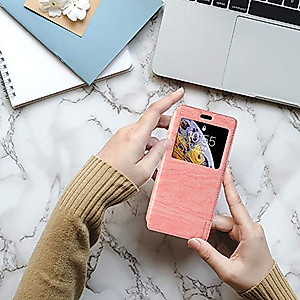 for Gigaset GS195 Case, Wood Grain Leather Case with Card Holder and Window, Magnetic Flip Cover for Gigaset GS195 (6.18”)