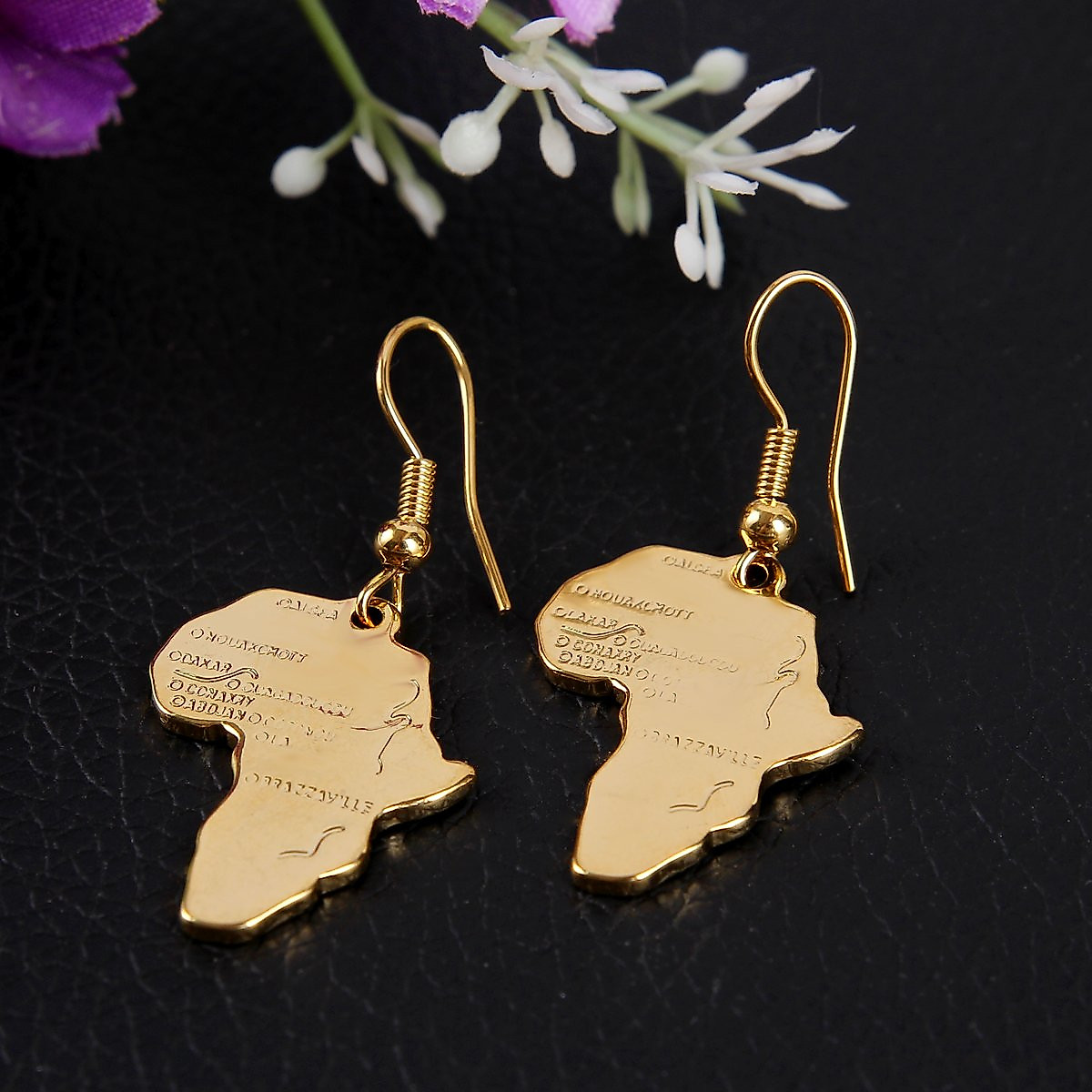 24k Gold Plated Brass Africa Map Dangle Earring