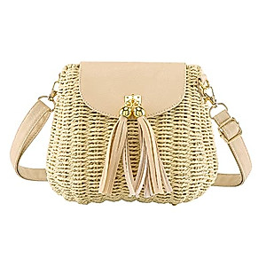 Ayliss Women Straw Crossbody Handbag Clutch Straw Shoulder Handbag Purse Rattan Summer Beach Woven Handmade Wallet Bag (Beige #2)