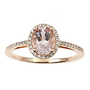 KOKAV 14K Rose Gold Oval Genuine Morganite 1-1/2 Ct with Diamonds Ring-7