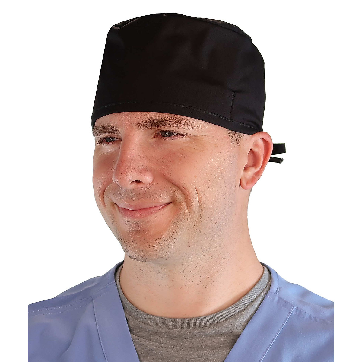 Sparkling EARTH Solid Black Unisex Classic Surgical Style Scrub Working Cap - 100% Cotton - Made in The USA!