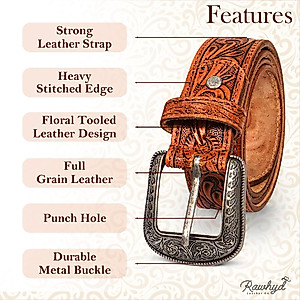 RAW HYD Leather Western Belts for Men - Cowboy Belts for Men - Mens Western Belt w/Buckle - 1.5" Wide Mens Cowboy Belt