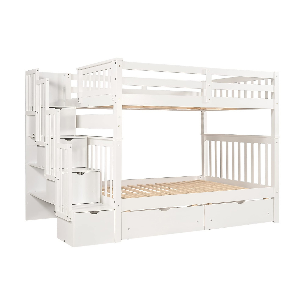 FANYHOME Full Over Full Bunk Bed with 6 Storage Drawers, Wooden Full Bunk Beds with Stairway and Shelves, Detachable Bunk Bed for Kids, Teens, Adults Boys & Girls (New, White)