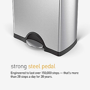 simplehuman Rectangular Dual Compartment Recycling Kitchen Step Trash Can, 46 Liter, Brushed Stainless Steel