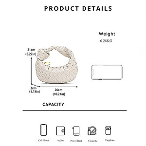 Women Kontted Woven Bag Handbag Hobo Bag Leather Woven Fashion Designer Ladies Clutch Purse Dumpling Shoulder Bag for Women (Silver)