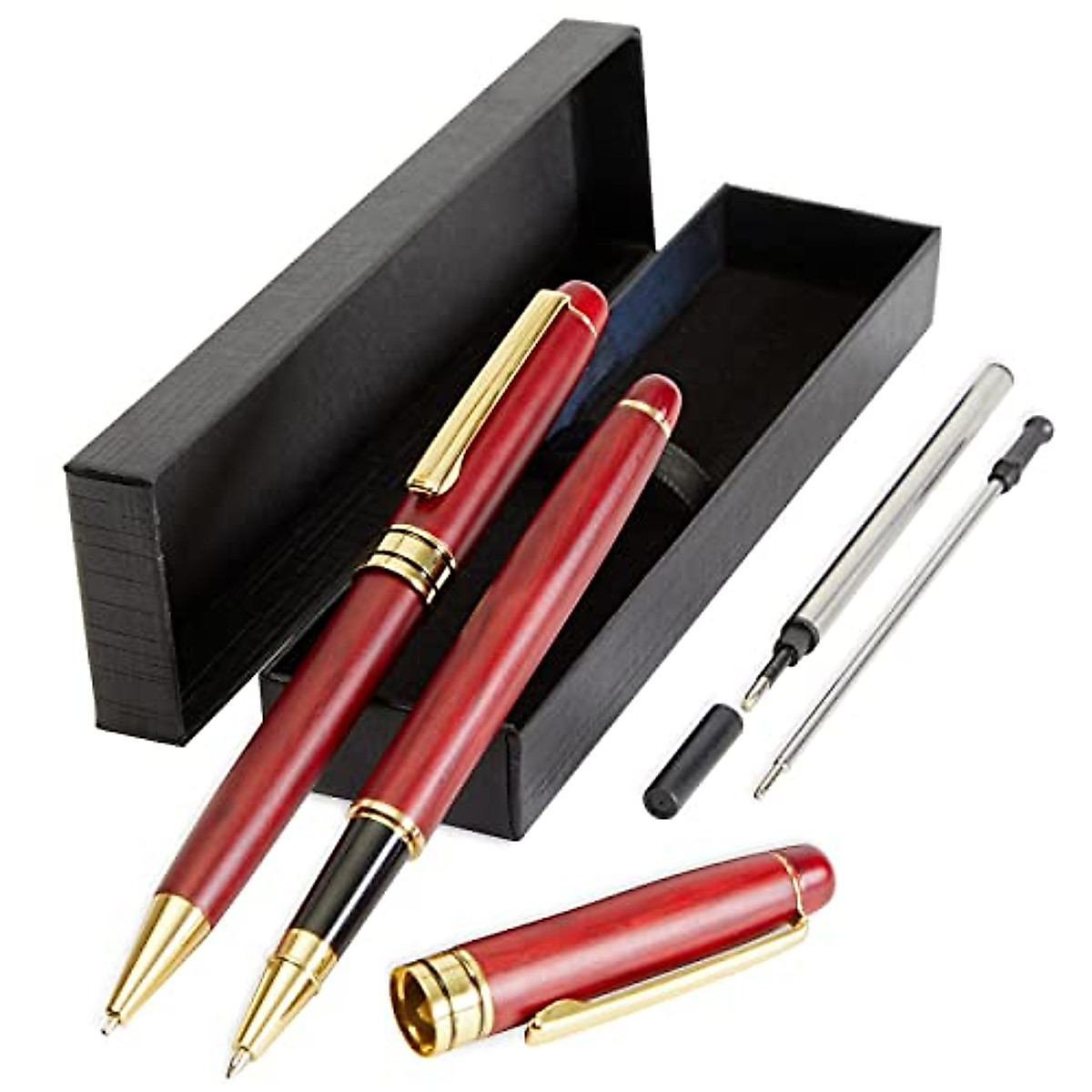 Juvale 2 Pack Luxury Rosewood Pen Set for Men, Fancy Ballpoint Pens with Black Ink Refills, Gift Boxed for Executives, Business, and Office Use