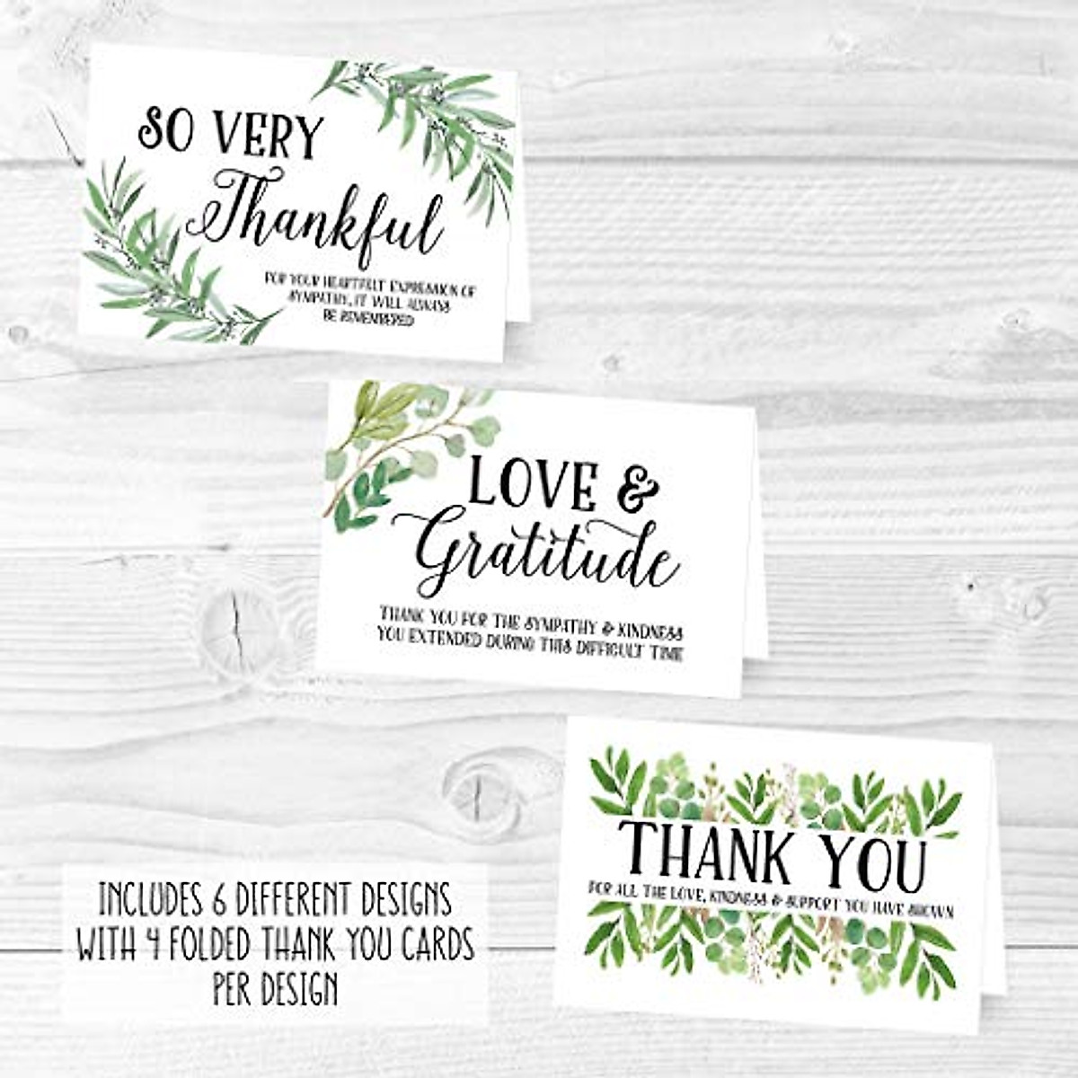 24 Foliage Sympathy Thank You Cards With Envelopes, Greenery Bereavement Funeral Thank You Note, Condolence Gratitude Supplies, Boho Personalized Religious Military Memorial With Message Stationery