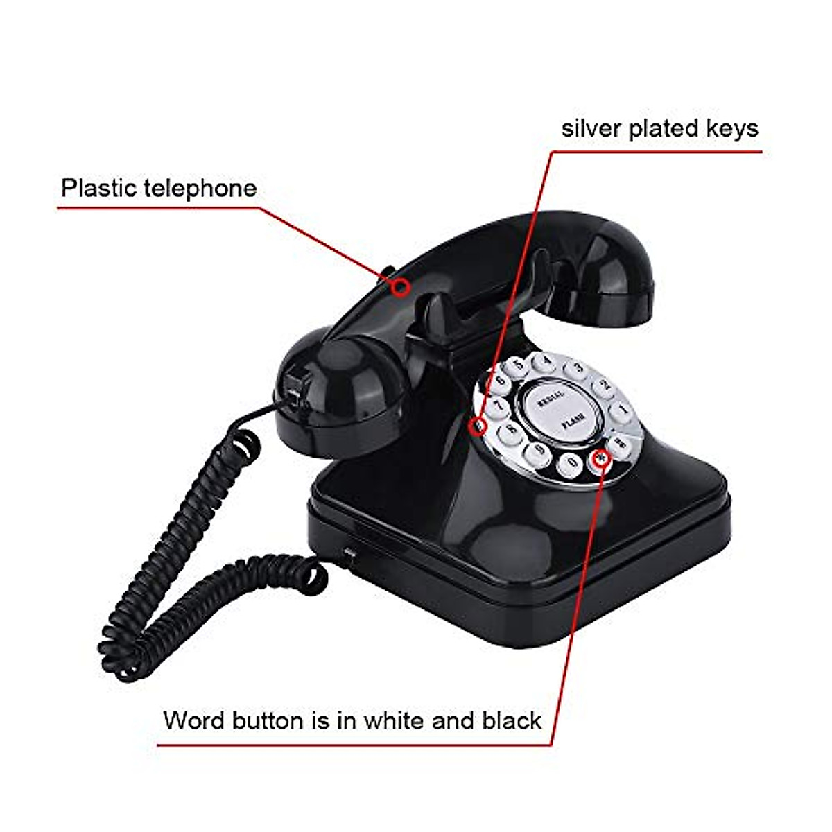 Push Button Phone, 1960&#039;S Vintage Phones Landline for Home, Antique Desk Phone Telephones Land Line, Retro Telephone with Rotary Dialler