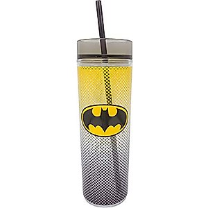 Spoontiques - Tall Cup with Straw - Acrylic Drinkware with Coordinated Lid and Straw - Batman, multicolor, 10.5" h (22101)