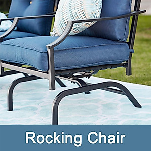 Top Space Rocking Patio Chairs Outdoor Metal Furniture Motion Spring Chair Black Dining Bistro Set with Padded Cushion for Garden Balcony Porch