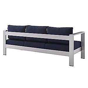 Modway EEI-4228-SLV-NAV Shore EEI-4228-SLV-NAVShore Sunbrella Patio Sofa in Silver Navy