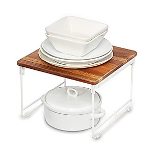 The Ría Safford Collection by iDesign Acacia Wood and Wire Plate Riser, 10" x 10", Coconut
