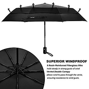 G4Free 42 Inch Compact Travel Umbrella, Windproof Small Folding Backpack Umbrella for Rain, Auto Open and Close Button(Black)