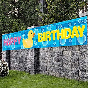 Cute Cartoon Little Yellow Duck Happy Birthday Banner Backdrop Animal Theme Decor Decorations for Yard Sign Gender Reveal Ducky Duck Bday 1st Birthday Party Supplies Background Photo Booth Props Gift