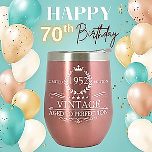 1952 72nd Birthday Presents for Women/Men |Vintage Aged to Perfection Insulated Stainless Steel Tumbler/Coffee Cup/Mug/Wine Glass w/Lid & Straw/Funny Anniversary Ideas (12 oz, 1952 Rose Gold)