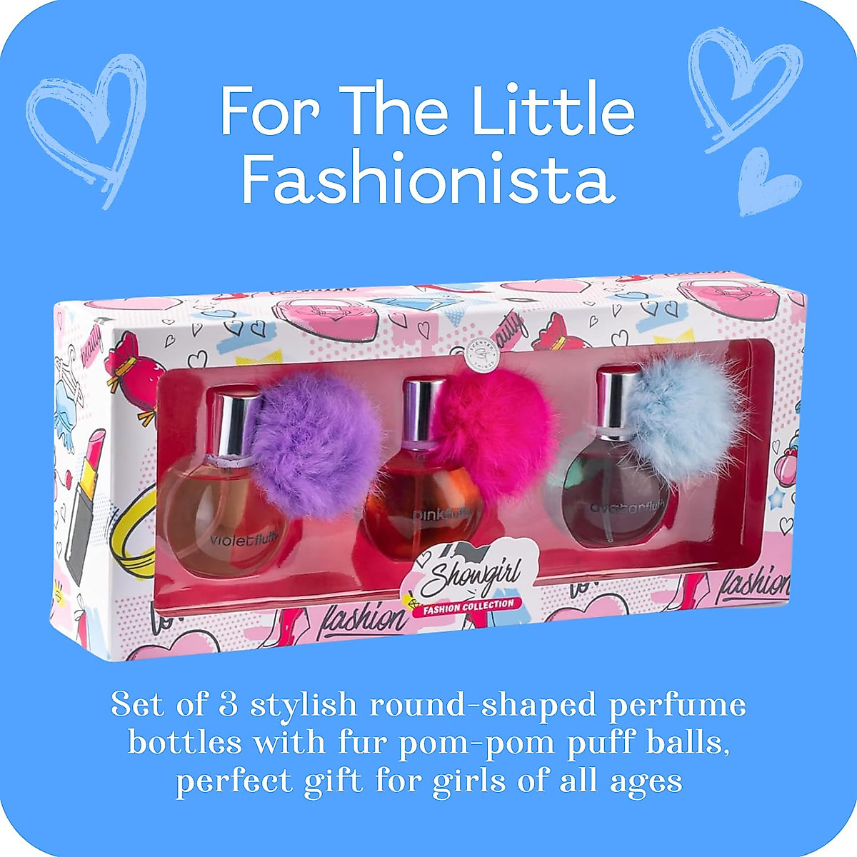 SCENTED THINGS Showgirl Perfume Set for Teen Girls, Kids Body Spray for Girls 10-12 & Teens, Body Mist for Teenage Girl, Fashion Collection 3 Perfumes with Puff Balls