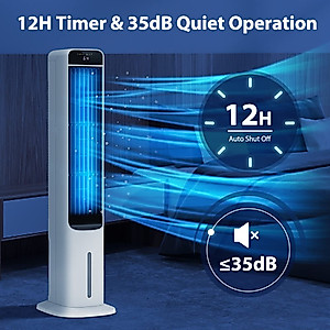 LifePlus Evaporative Cooler Fan, Swamp Bladeless Tower Fan Air Conditioner Portable with Cold Air & Instant Cooling, Top LCD Touch Control Panel, Ideal for Kitchen Bedroom Office