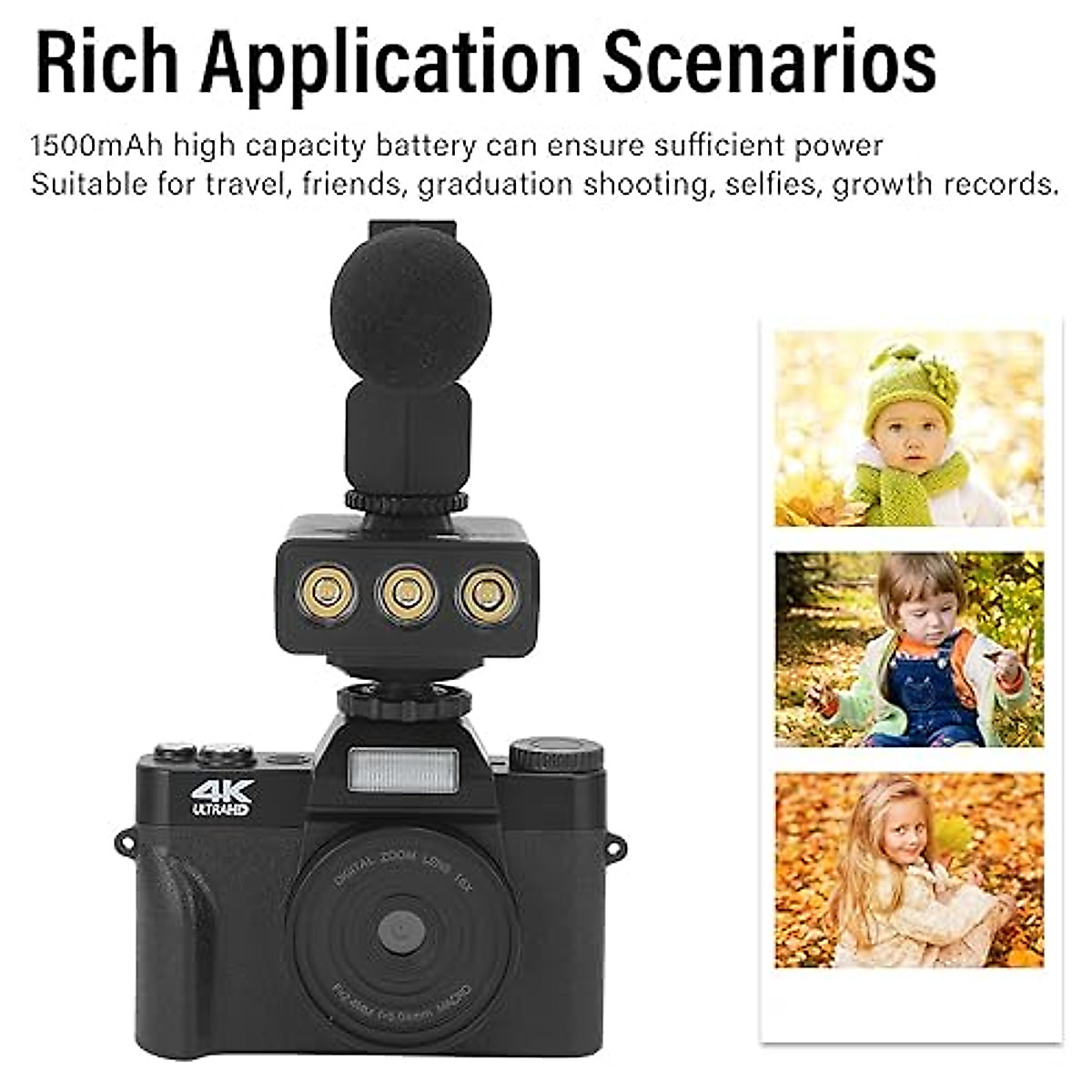 Digital Camera, 4 K 4K Vlogging Camera Autofocus High Definition for Photography
