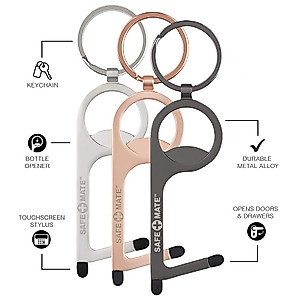 Safe-Mate x Case-Mate - Touchless Door Opener - Touch Free Tool - Keyring - Stylus, 3 Pack - Black/Silver/Rose Gold, 3 Pack (SM044284)