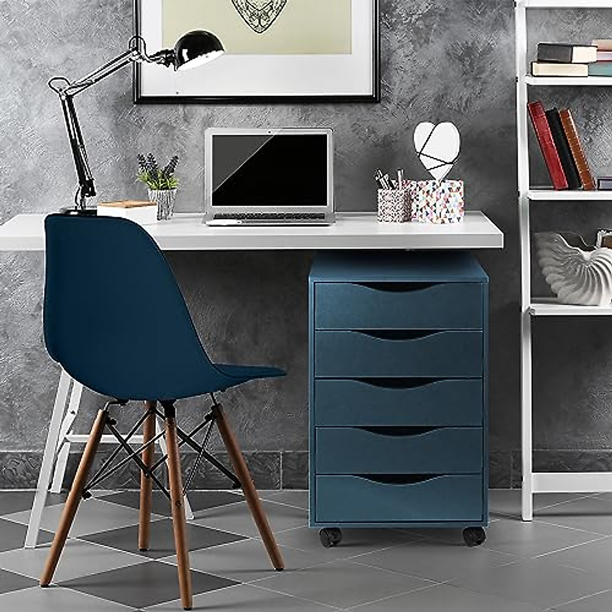 EDGEWOOD 5 Drawer Vertical File Cabinet Filing Storage Wood Organizer Dresser Chest, 16" D x 16" W x 26" H, Blue