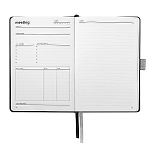 HUSTLE Co. Meeting Notebook for Work with Action Items Clever Hardcover Journal for More Productive Meetings - Index, 160 Pages, 100gsm Paper, Lays Flat, Pen Holder - Business, Work, Professional