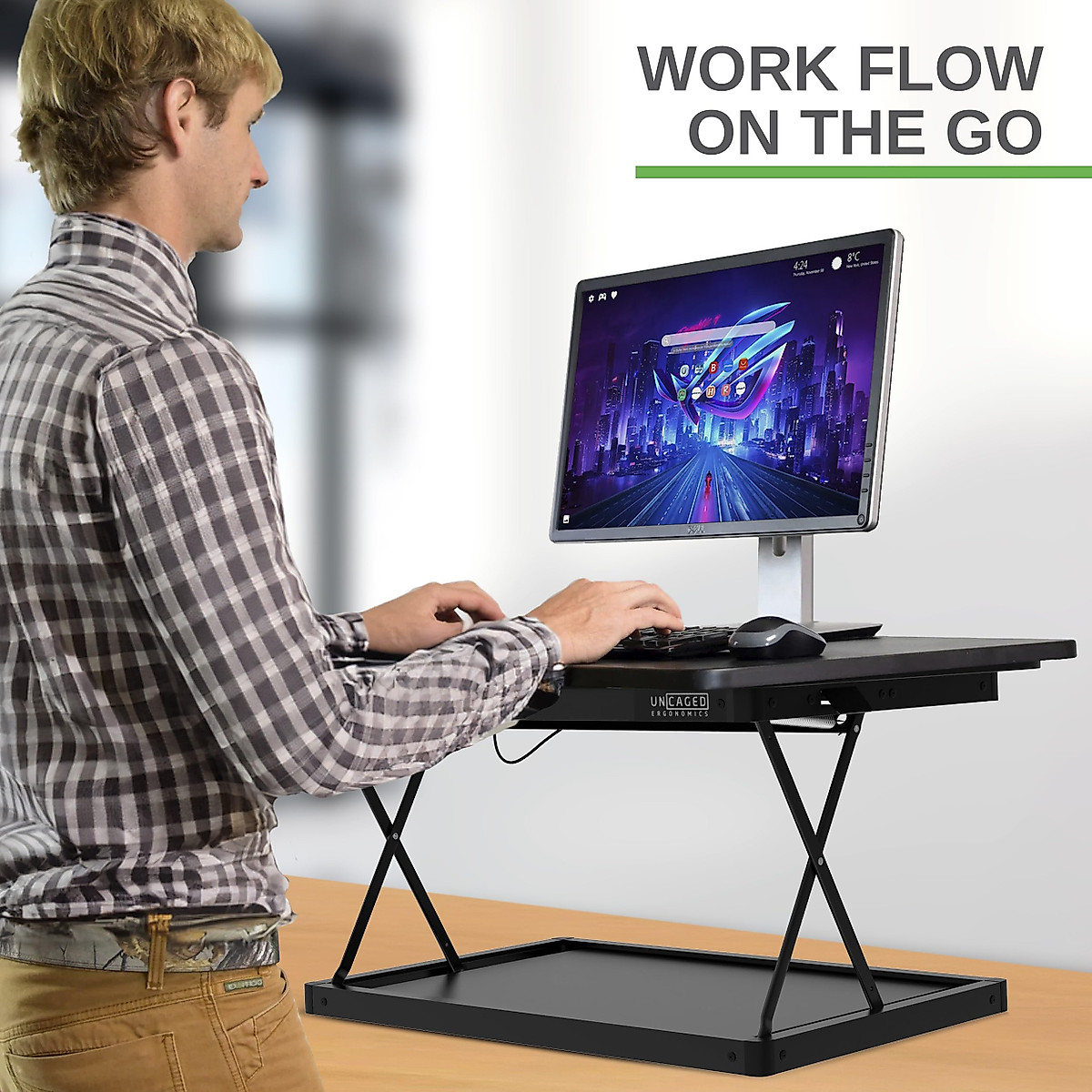 CHANGEdesk MINI Small Standing Desk Converter Height Adjustable Desktop Standing Desk Sit-to-Stand Up Desk Riser Laptop Standing Desk Converter, Black