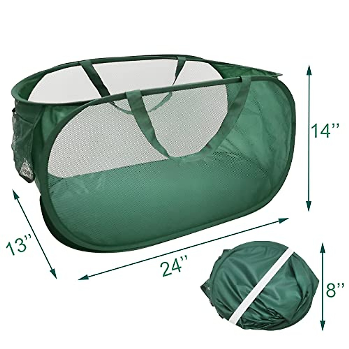 Aplter Pop Up Laundry Basket, Portable Mesh Laundry Hamper, Collapsible Storage Bin for Clothes, Toys, Suit for Home, Dorm, Travel, Green