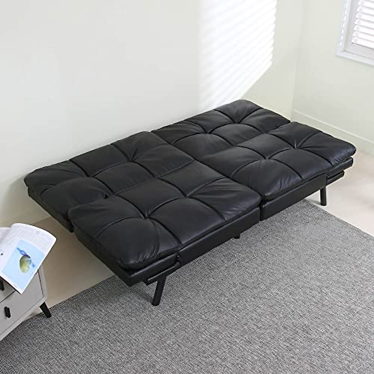 FANYE Black PU Leather Tufted 71" W