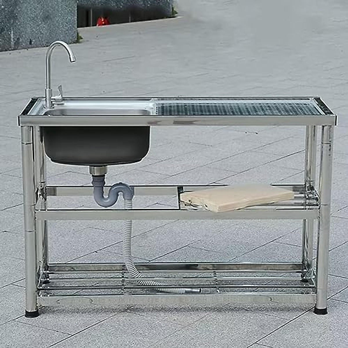 JINGTAO Kitchen Sinks Commercial Catering Sinks, 304 Stainless Steel Stand Sinks, Floor-Standing Removable Sinks, Garden Sinks, with Stand and Faucet