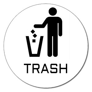 Recycle & Trash Stickers (2 Trash + 2 Recycle, Premium Quality) for Use on Trash Cans & Recycle Bins of All Types; 4" Round with Adhesive on Back (2 White Trash + 2 Green Recycle)