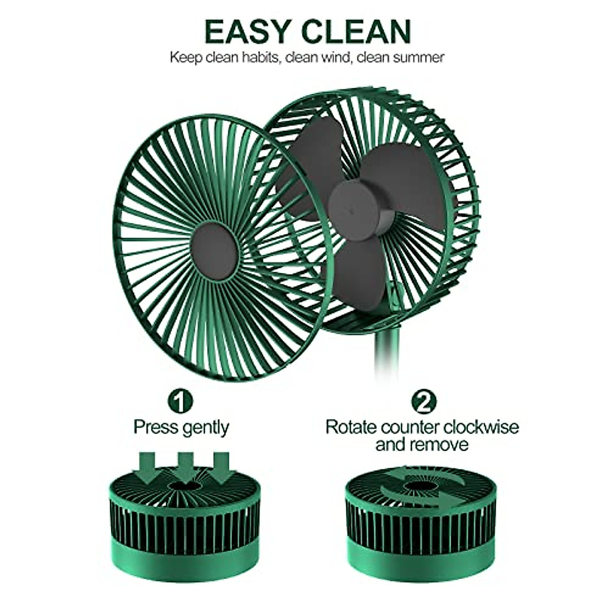 Maelifu Folding Fan Quiet 3- Speed Wind Highly Stretchable Simulated Natural Wind 180 ° Adjustment Battery Powered or USB Powered Home Desk Bedroom Portable Travel Mini Decorative Fan（Green
