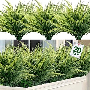 TURNMEON 20 Bundles Artificial Plants Summer Decor Fake Plants Greenery Faux Plant Boston Fern Outdoor UV Resistant Artificial Flowers Plants Outside Indoor for Home Spring Decor