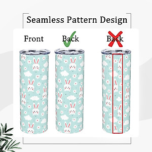 Srucddu 20oz Cute Rabbit Bunny Insulated Tumbler With Lid And Straw, 3d Print Vacuum Bunny Travel Mug Stainless Steel Coffee Tumbler Cup, Rabbit Tumbler for Women Girl Gifts