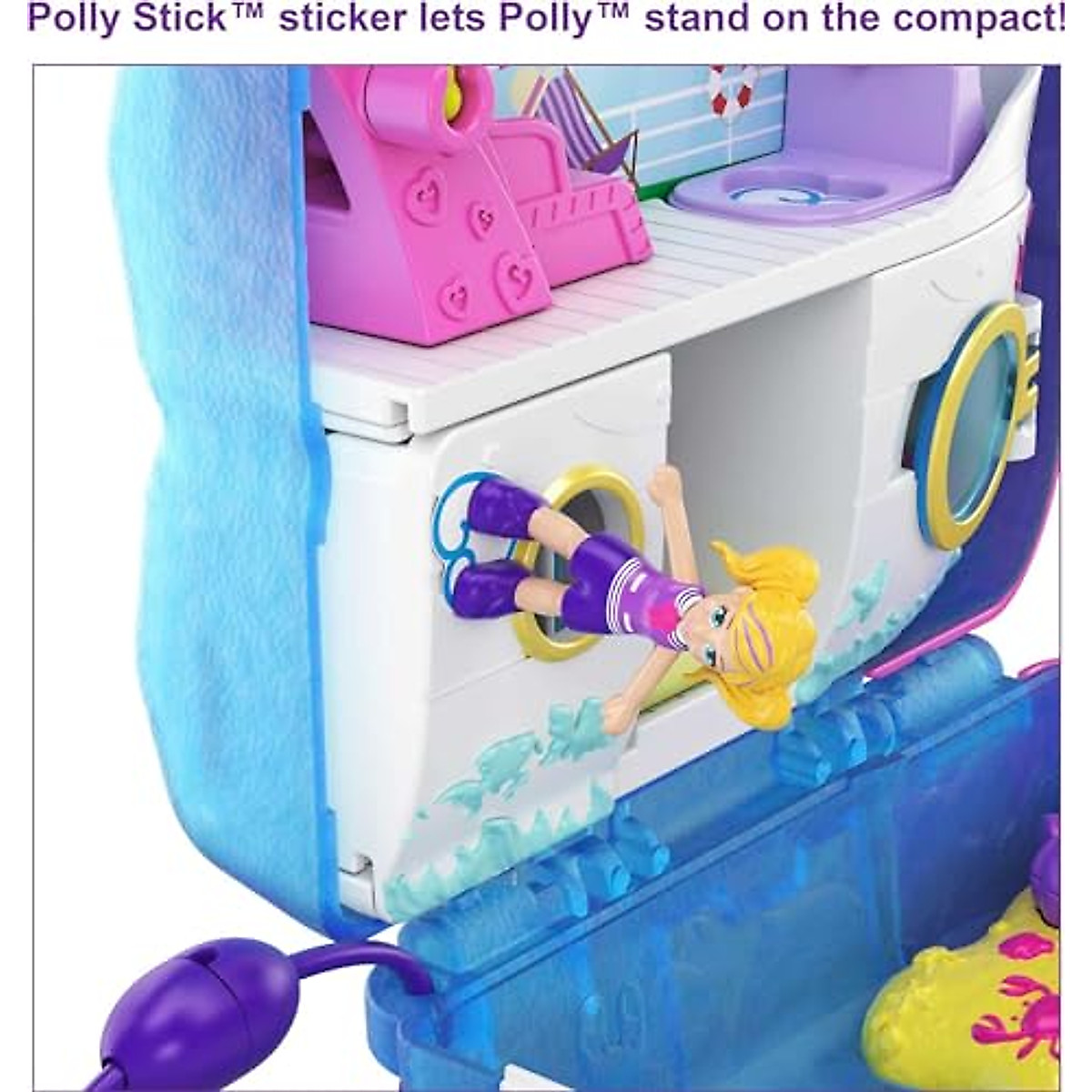 Polly Pocket Playset, Travel Toy with 2 Micro Dolls & Water Play Accessories, Pocket World Sweet Sails Cruise Ship Compact