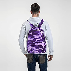 Famame 16 Inch Backpack Military Camouflage Purple Camo Print Laptop Backpack Shoulder Bag College School Bookbag Large Casual Daypack