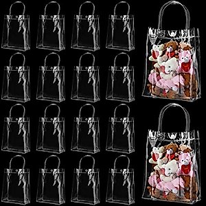 17 Pieces Clear PVC Present Bags with Handles Reusable Clear Plastic Favors Bags Transparent Retail Shopping Bags for Wedding Birthday Baby Shower Party Treats Goodie Merchandise 5.9 x 7.87 x 2.8 Inch