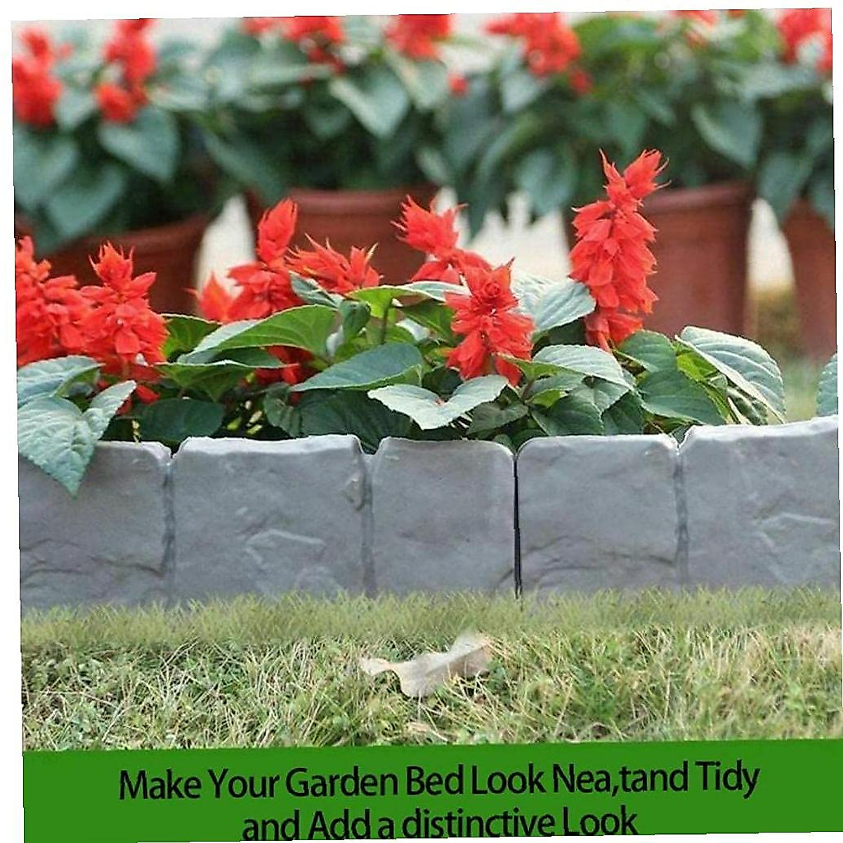 TOSSPER 20pcs Garden Border Edging, Stones Effect Fence Decorative Flower Bed Edging for Garden Lawn Landscape Interlocking Outdoor Lawn Stakes (Grey)