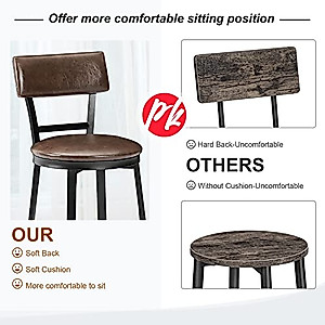 MNEETRUNG Bar Stools Set of 2，Counter Height Bar Stools with PU Leather，28 Inches Modern Barstools with Back and Footrest for Dining Room Kitchen Counter Bar,Brown