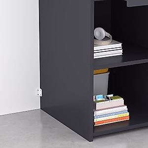 ECACAD Reception Desk with Lockable Drawer and Open Shelves, Office Desk Reception Counter Table, Dark Grey and White (50”W x 22.2”D x 43.3”H)