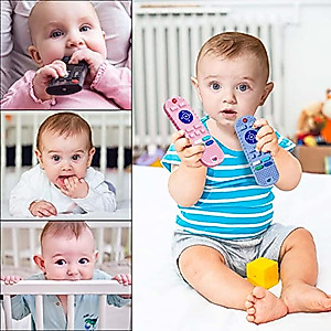 Scuwtocn 2 Pack Silicone Baby Teething Toys, Remote Control Shape Teething Toys for Babies 6-12 Months, BPA Free Baby Teethers Relief Soothe Toys, Baby Chewing Toys for Toddlers - Pink & Blue
