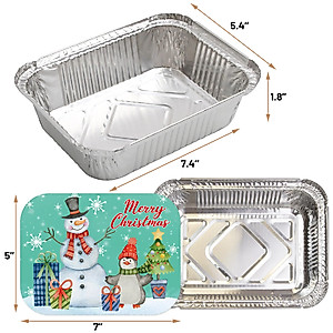 WorldBazaar Christmas Aluminum Food Containers 36PCS Christmas Leftover Containers with Lids Disposable Snowman Christmas To Go Containers Winter Holiday Party Supplies