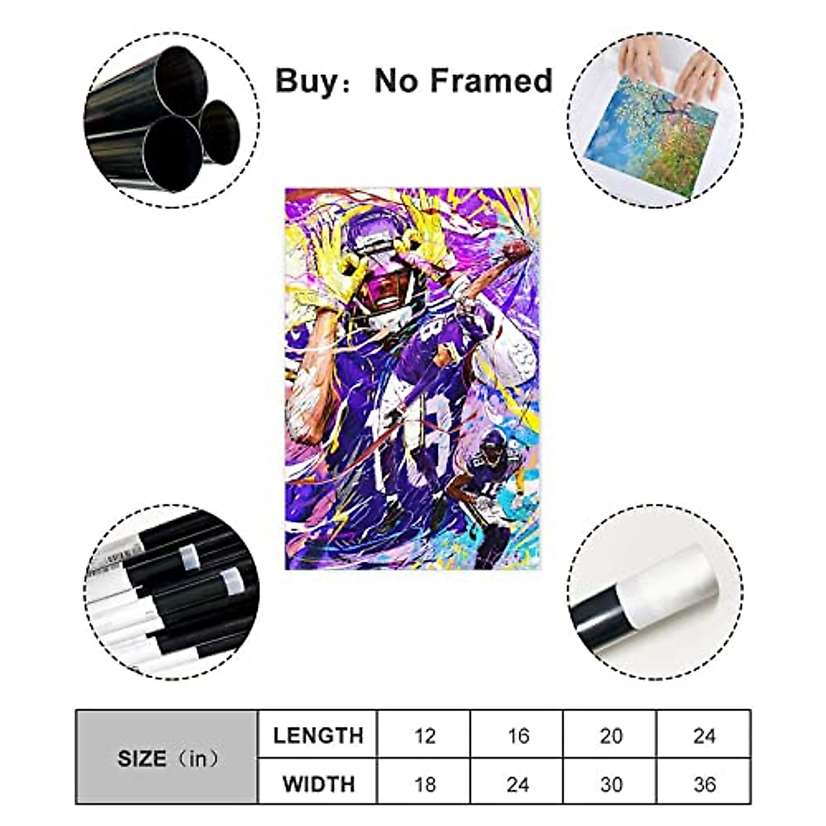 Sports Poster Justin Jefferson Canvas Poster Wall Art Prep Room Decor Paintings for Living Room Bedroom Decoration Unframe:12x18inch(30x45cm)