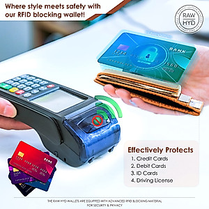 RAW HYD Men's Full-Grain Leather Slim Wallet with Money Clip - RFID Blocking, 5 Card Sleeves, Holds 15 Bills, Compact & Durable - Hunter Brown